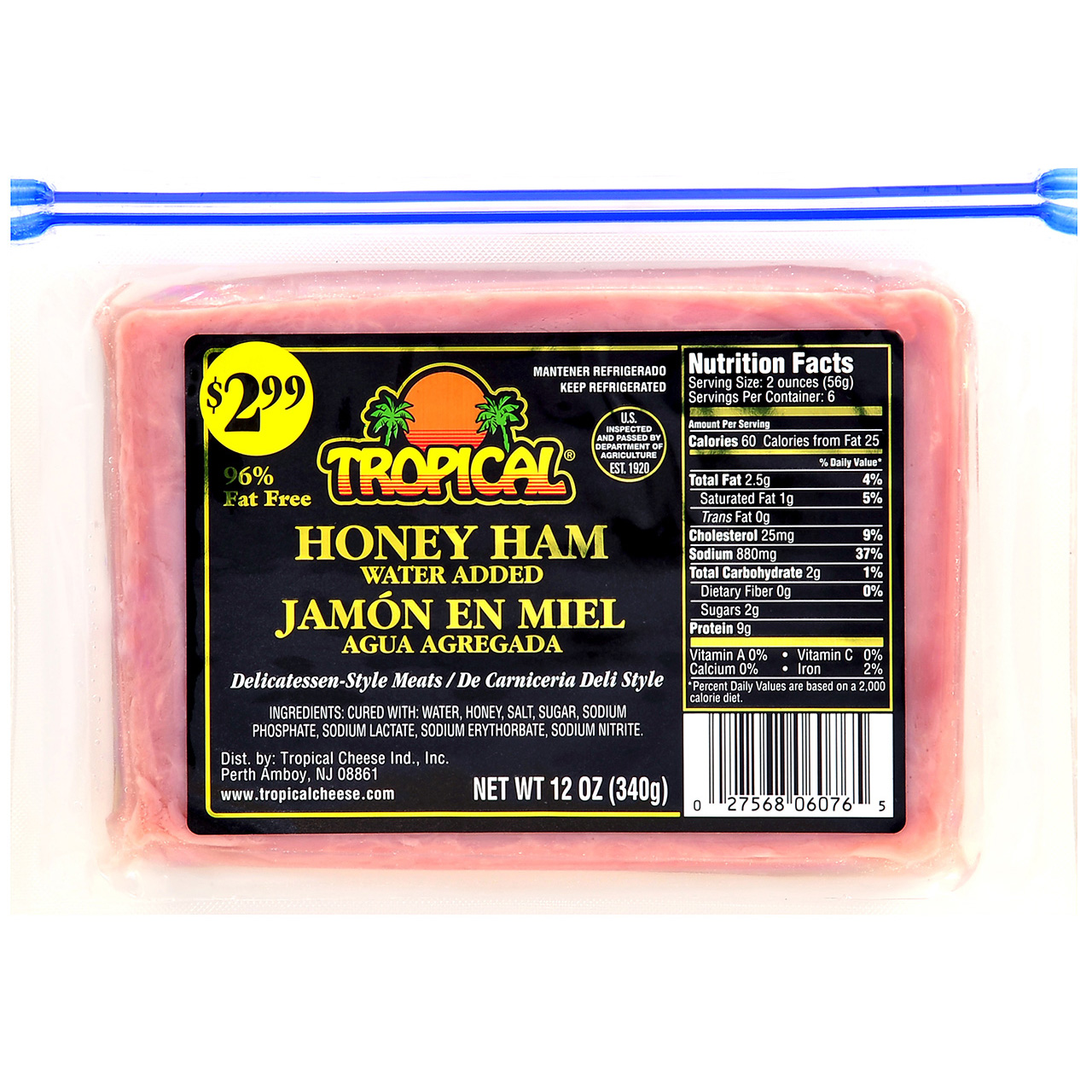 Sliced Honey Ham 12oz - Tropical Cheese